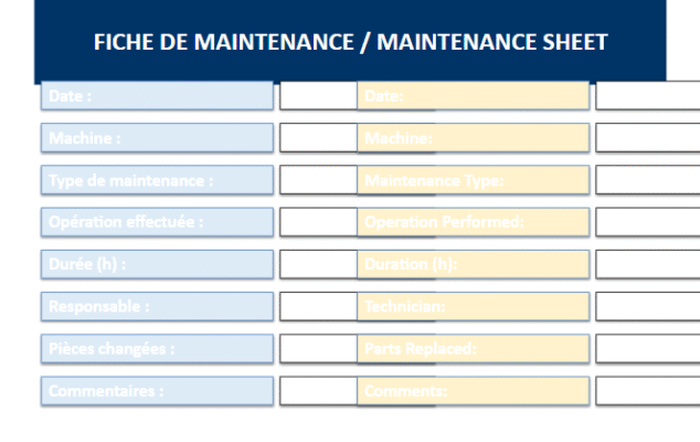 Fiche de Suivi de Maintenance Machine : Excel + Version ppt