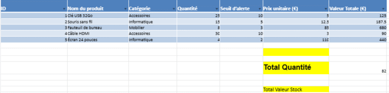 📦 Créer un tableau Excel d’inventaire de stock