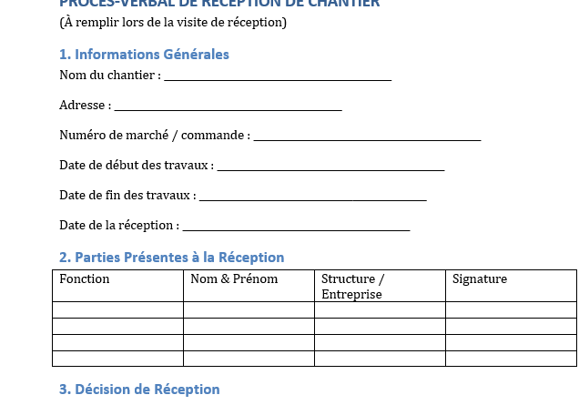 Fiche de réception des marchandises : modèle Word