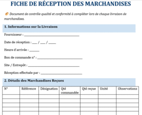 Fiche de réception des marchandises : modèle Word