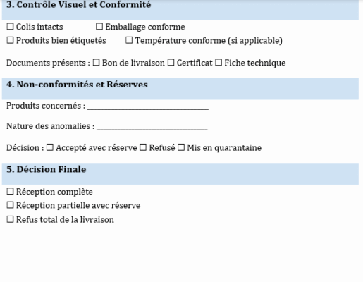Fiche de réception des marchandises : modèle Word