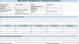 Modèle Excel et Word de rapport d’intervention maintenance