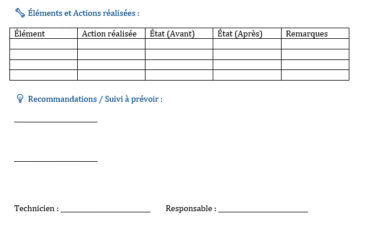 Modèle Excel et Word de rapport d’intervention maintenance