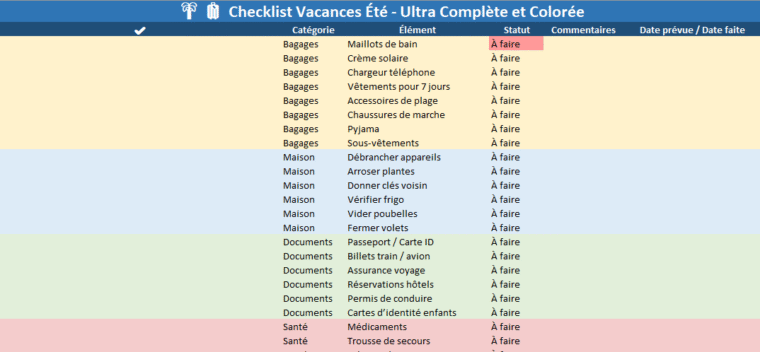 la Checklist Vacances d’Été : Fichier Excel et PDF à Imprimer