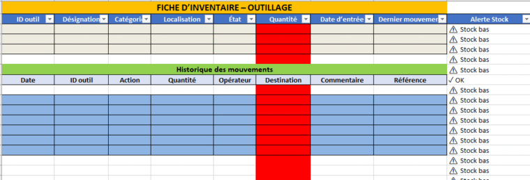 Modèle d’inventaire d’outillage avec Excel
