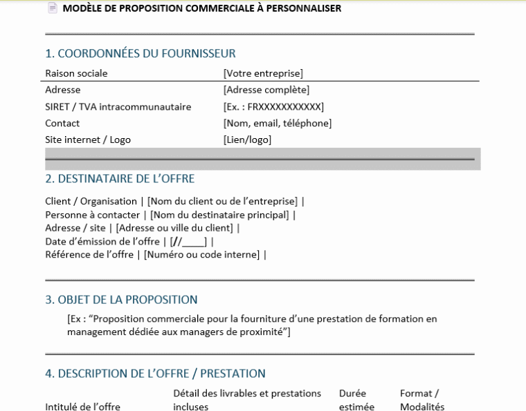 Modèle Word de formulaire d’offre commerciale