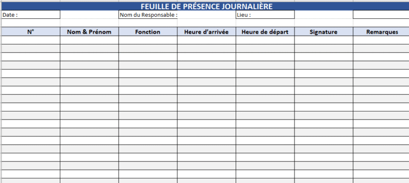 Modèle Feuille de Présence Journalière Excel et Word