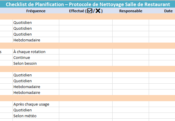 Checklist des entretiens des bureaux et locaux de travail