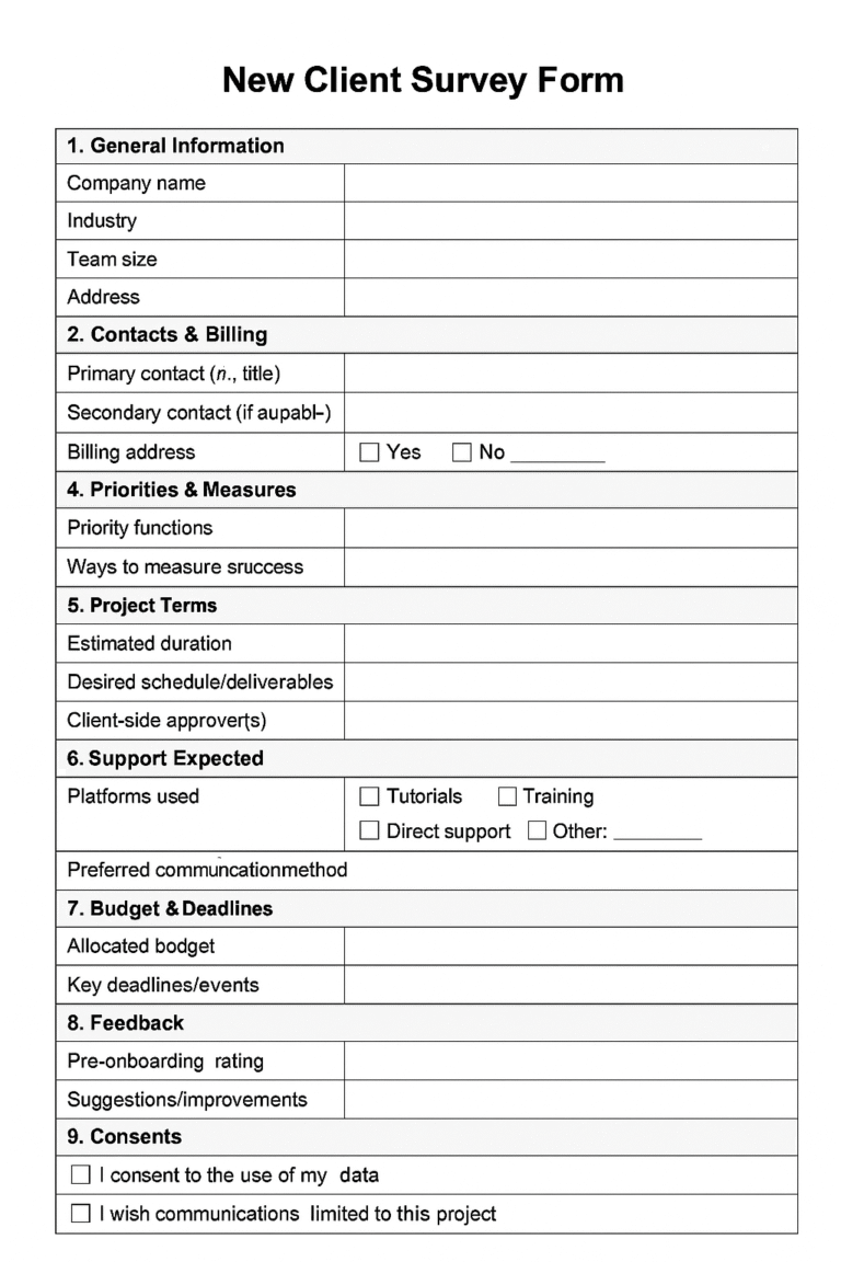 Effective Customer New Client Survey – template & examples