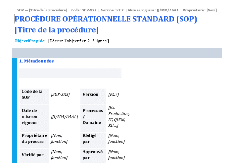 Modèles SOP Excel : 4 Exemple - Production, IT, Pharma/GMP....