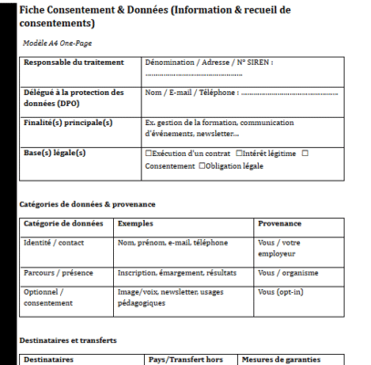 Fiche Consentement & Données : conditions de validité, preuves