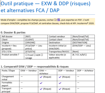 Incoterms 2020 — EXW & DDP : risques