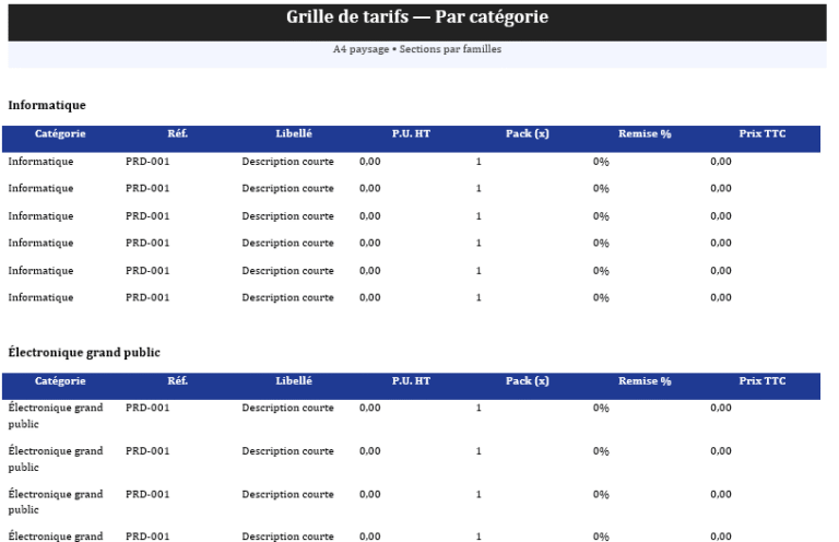 Grille de tarif et fiche de prix : Modèles à imprimer
