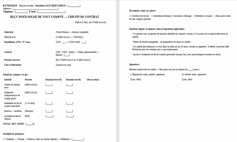 Reçu pour solde de tout compte : 5 modèles Word téléchargeables