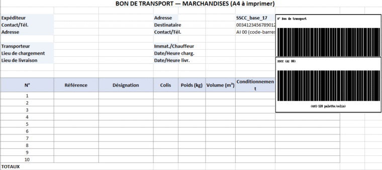 Bon de transport : modèles Word et Excel avec codes-barres