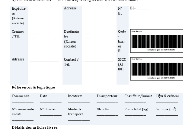 Bon de retour marchandises & bordereau de retour transport