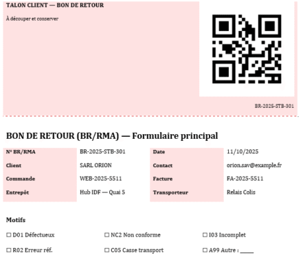 Bons de retour (BR/RMA) — 12 modèles fournis à télécharger
