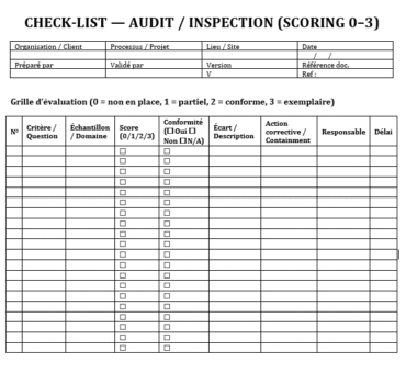 Modèles de check-lists à imprimer : check-list Audit / Inspection....