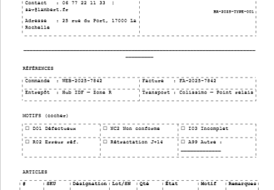 Bons de retour (BR/RMA) — 12 modèles fournis à télécharger