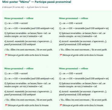 Participe passé des verbes pronominaux : Mini-poster “mémo”