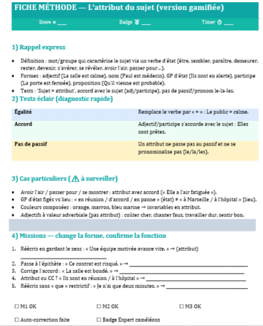 L’attribut du sujet : Fiche Méthode, Exercices Corrigés