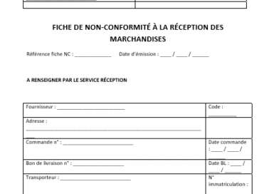 Fiche de contrôle réception des marchandises (HACCP)