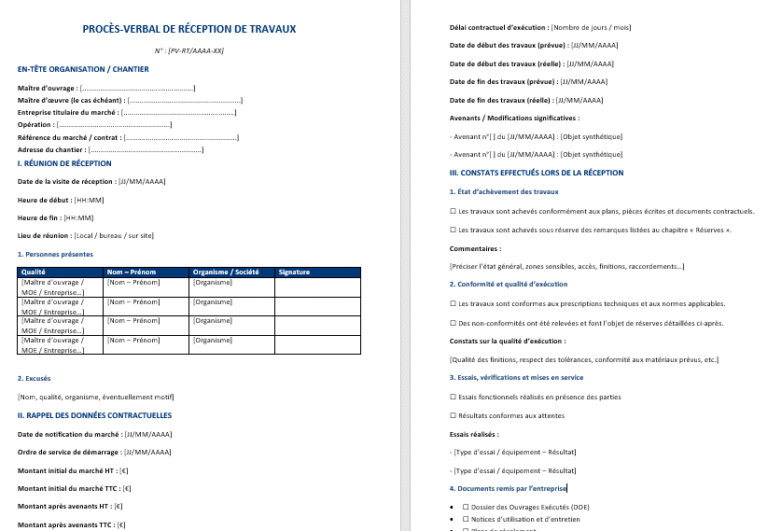 Procès-verbal de réception de travaux : Modèle Word - Le Cours Gratuit