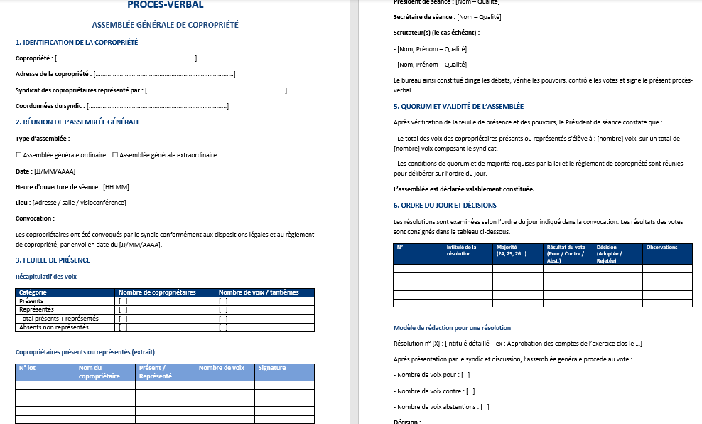 Le procès-verbal d’Assemblée Générale de Copropriété : Modèle Word - Le ...