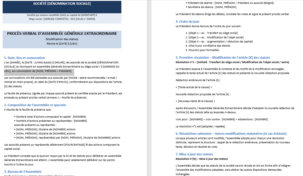 Modèle Word de Procès-verbal de Conseil d’Administration - Le Cours Gratuit