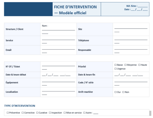 Fiche d’intervention Excel gratuite + Modèles Word à télécharger