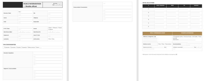 Fiche d’intervention Excel gratuite + Modèles Word à télécharger