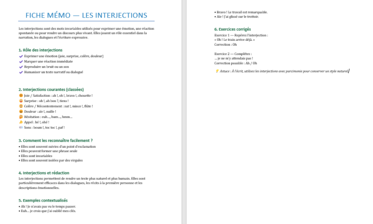 Liste d’interjections : Définition, fiche mémo et exercices corrigés