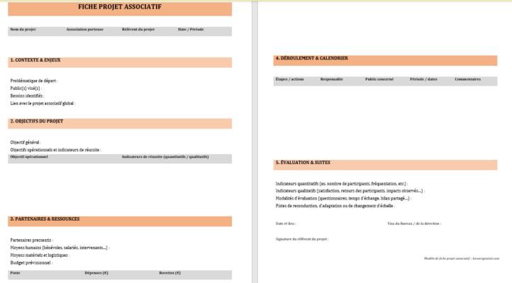 Fiche projet association dans Word : Modèles