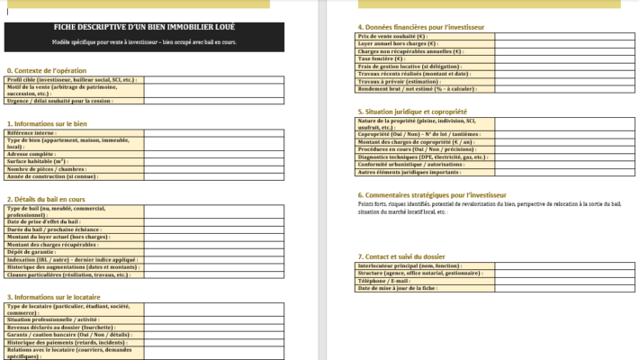 Modèle de fiche descriptive de bien immobilier vierge (format Word)