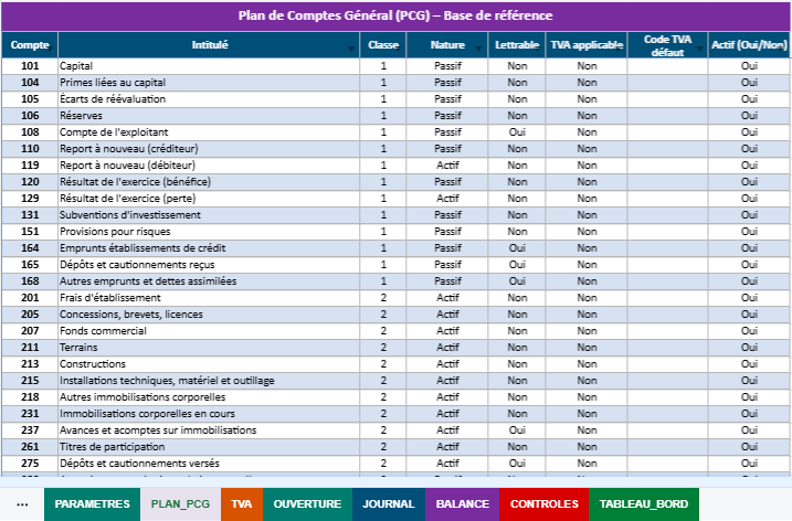Plan Comptable Général : Excel premium