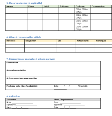 Fiche d’intervention de maintenance préventive Word et Excel