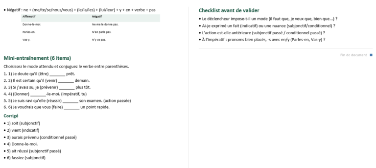 Les modes de conjugaison en français – exercices corrigés