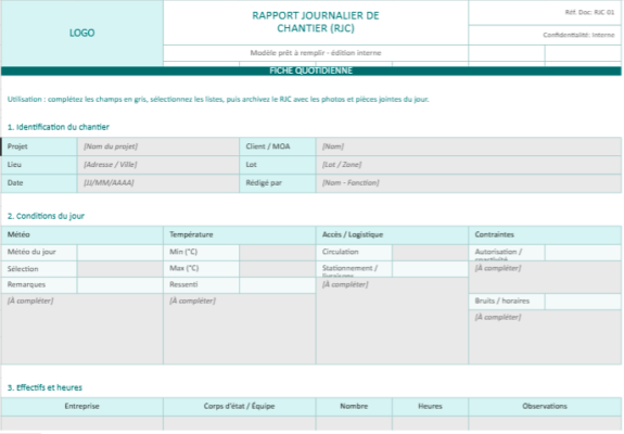 Rapport Journalier de Chantier RJC Word et Excel à Télécharger